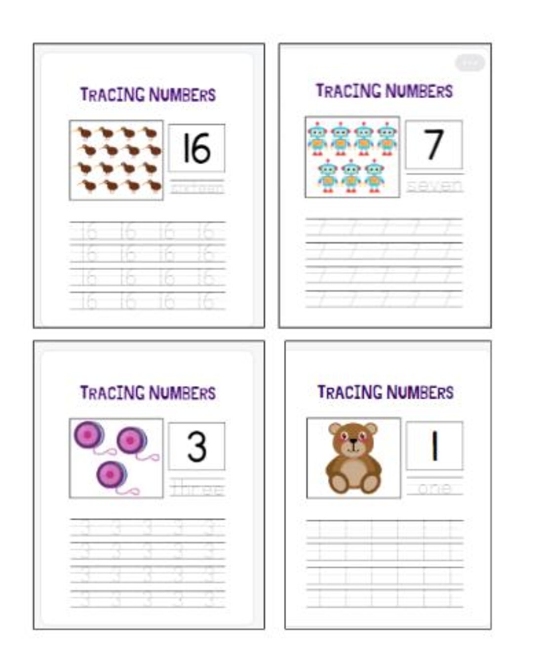 Kindergarten Number Tracing Pages, Handwriting Practice for Kids ...