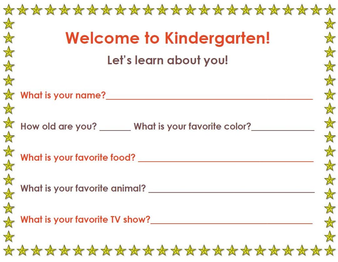 Kindergarten Welcome Worksheet - Etsy
