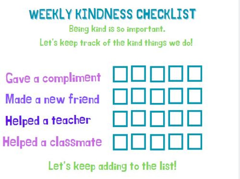 Kindness Checklist Worksheet - Etsy
