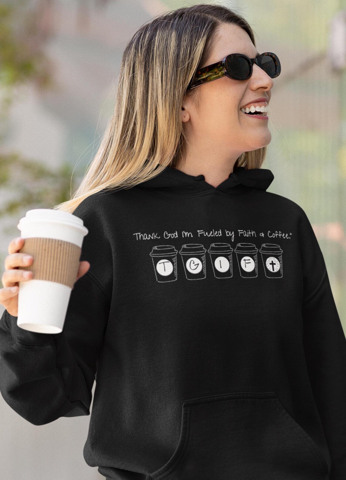 TGIF Hoodie Thank God I Am Fueled by Faith & Coffee, Christian Graphic ...