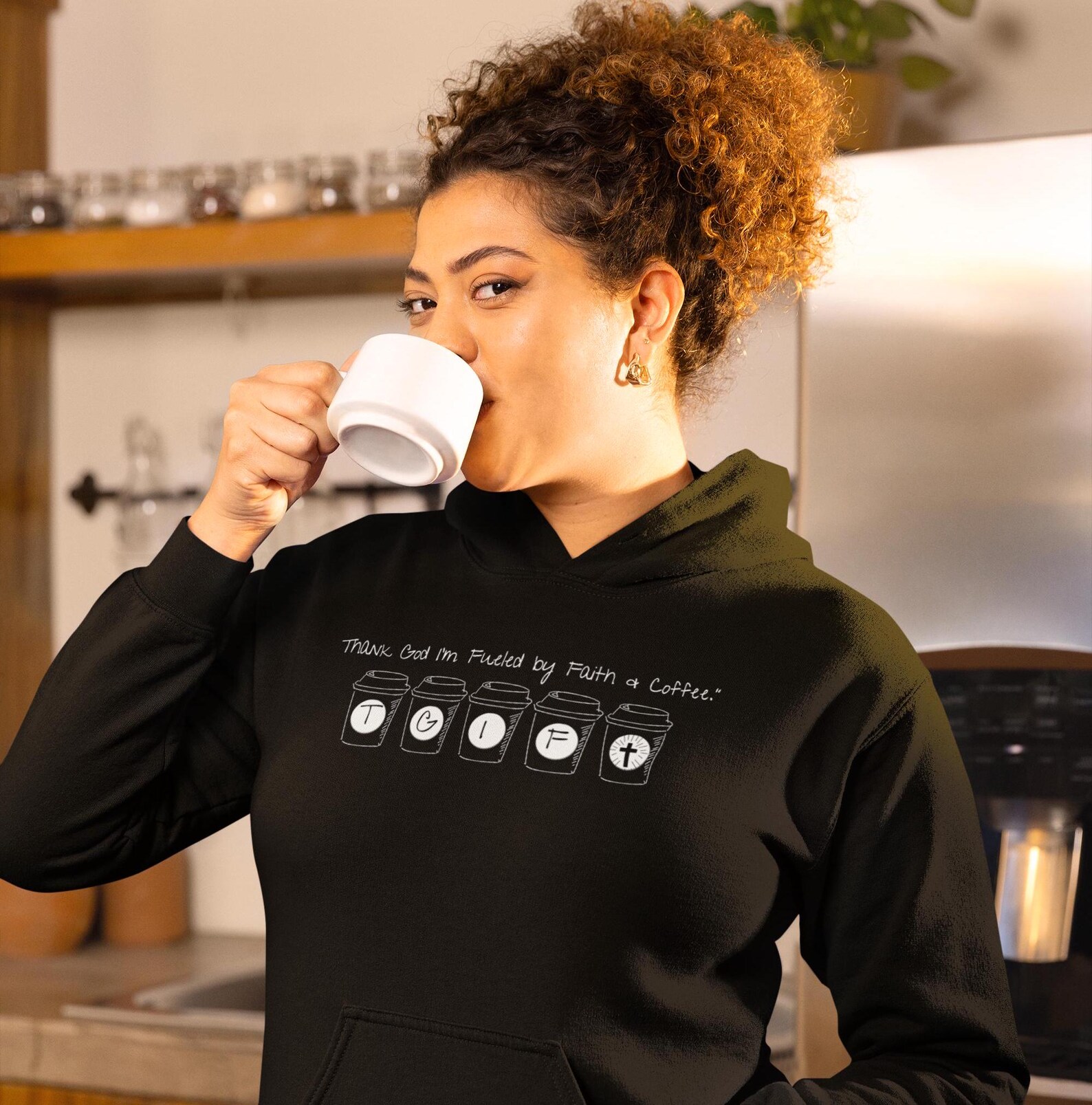 TGIF Hoodie Thank God I Am Fueled by Faith & Coffee, Christian Graphic ...