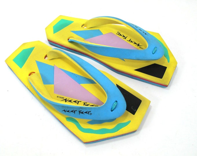 Vintage Neet Feet Geometric 1980s Flip Flop Sandals Mens Size 11-13 - Etsy