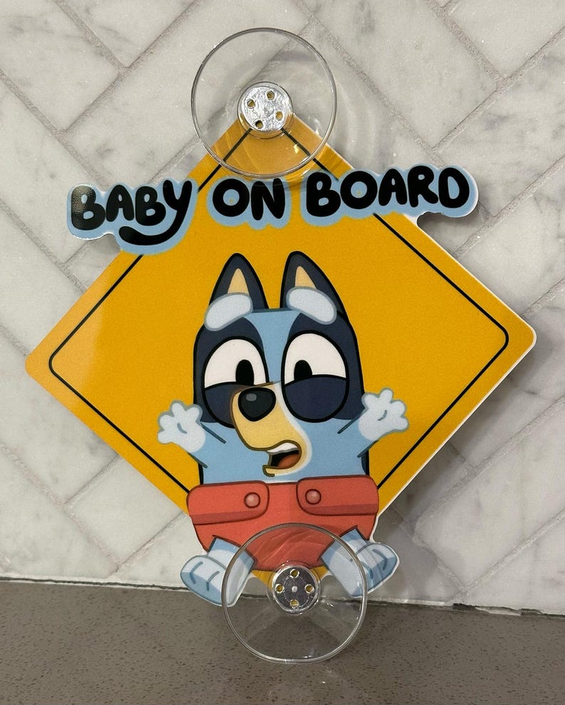 Bluey Baby on Board Sign Aluminum Car Safety Warning Sign With Suction ...