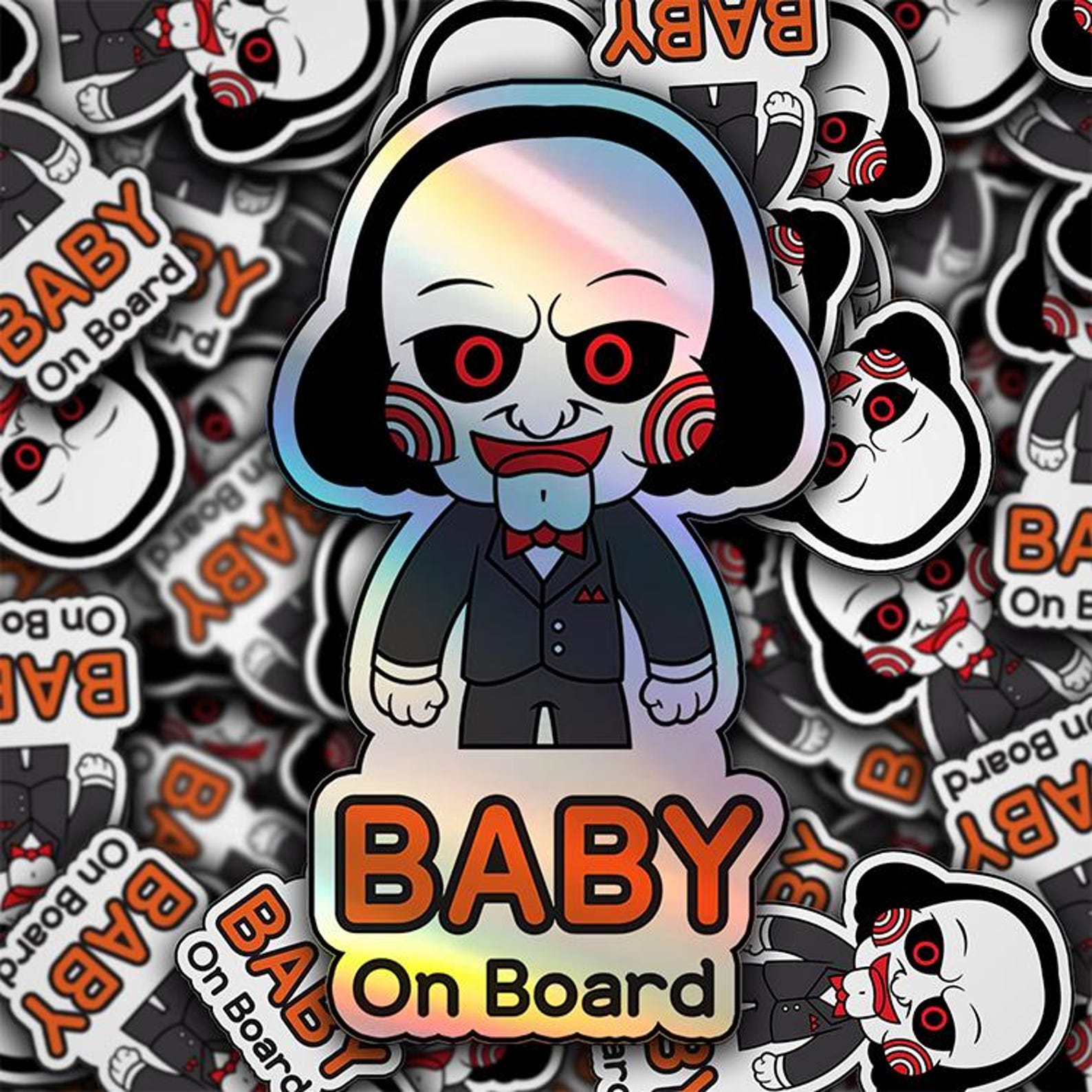 Baby on Board Jigsaw Sticker | Creepy Cute Saw Movie Car Decal ...