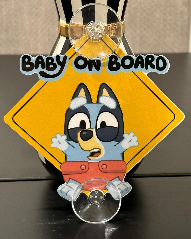 Bluey Baby on Board Sign Aluminum Car Safety Warning Sign With Suction ...