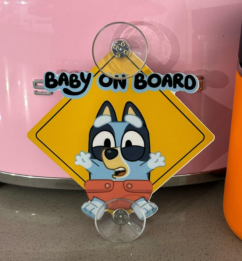 Bluey Baby on Board Sign Aluminum Car Safety Warning Sign With Suction ...