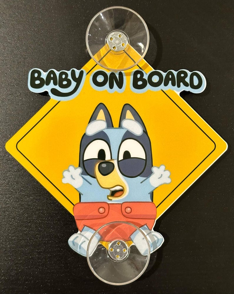 Bluey Baby on Board Sign Aluminum Car Safety Warning Sign With Suction ...