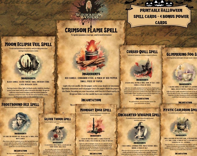 Halloween Spell Cards, Witch Grimoire, Spell Book, Magic Spell Cards ...