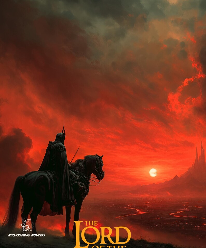 Sauron’s Dawn Fantasy Painting – Dark Lord on Horseback, Mordor Tower ...