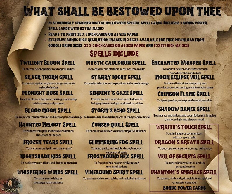 Halloween Spell Cards, Witch Grimoire, Spell Book, Magic Spell Cards ...