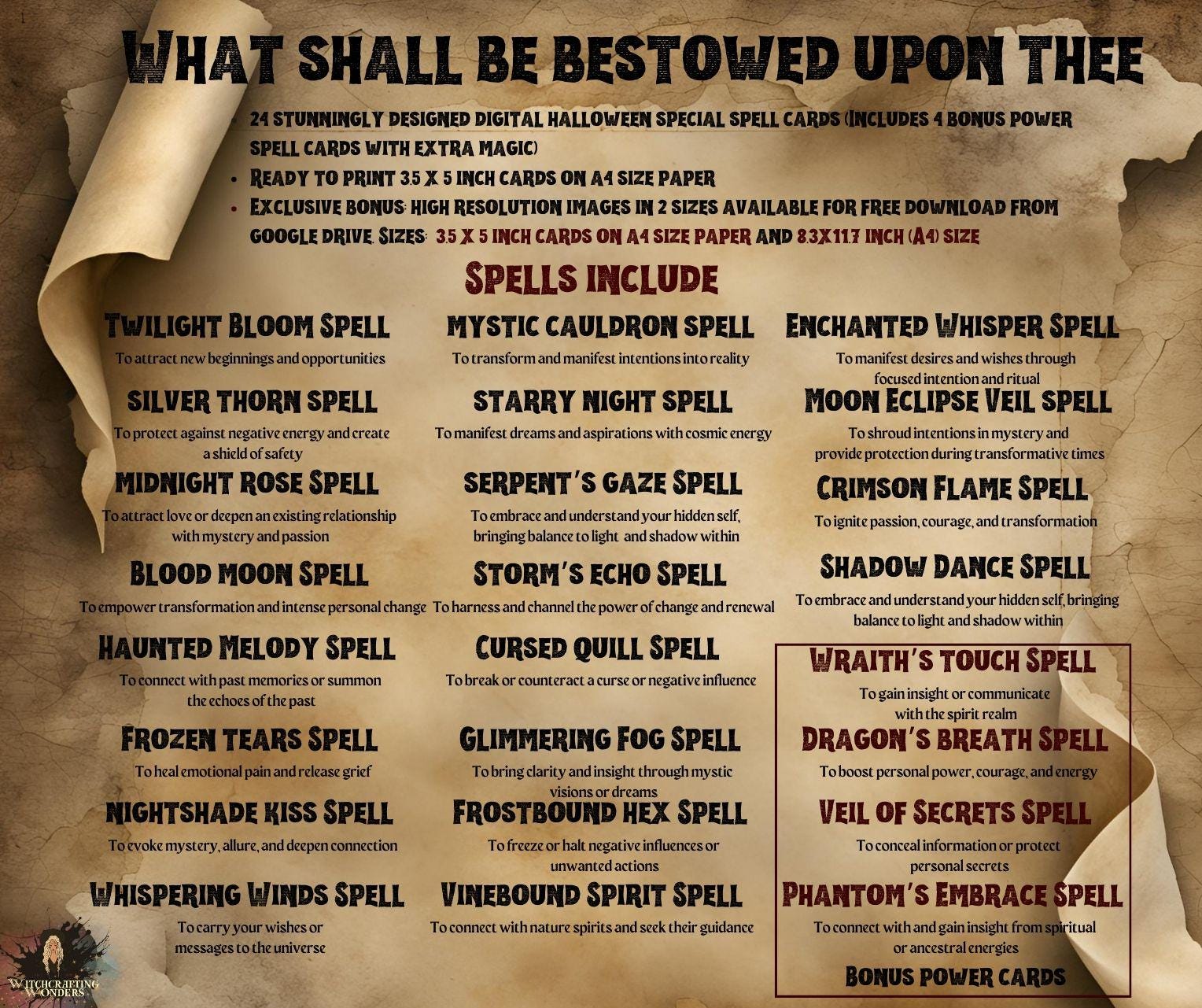 Halloween Spell Cards, Witch Grimoire, Spell Book, Magic Spell Cards ...