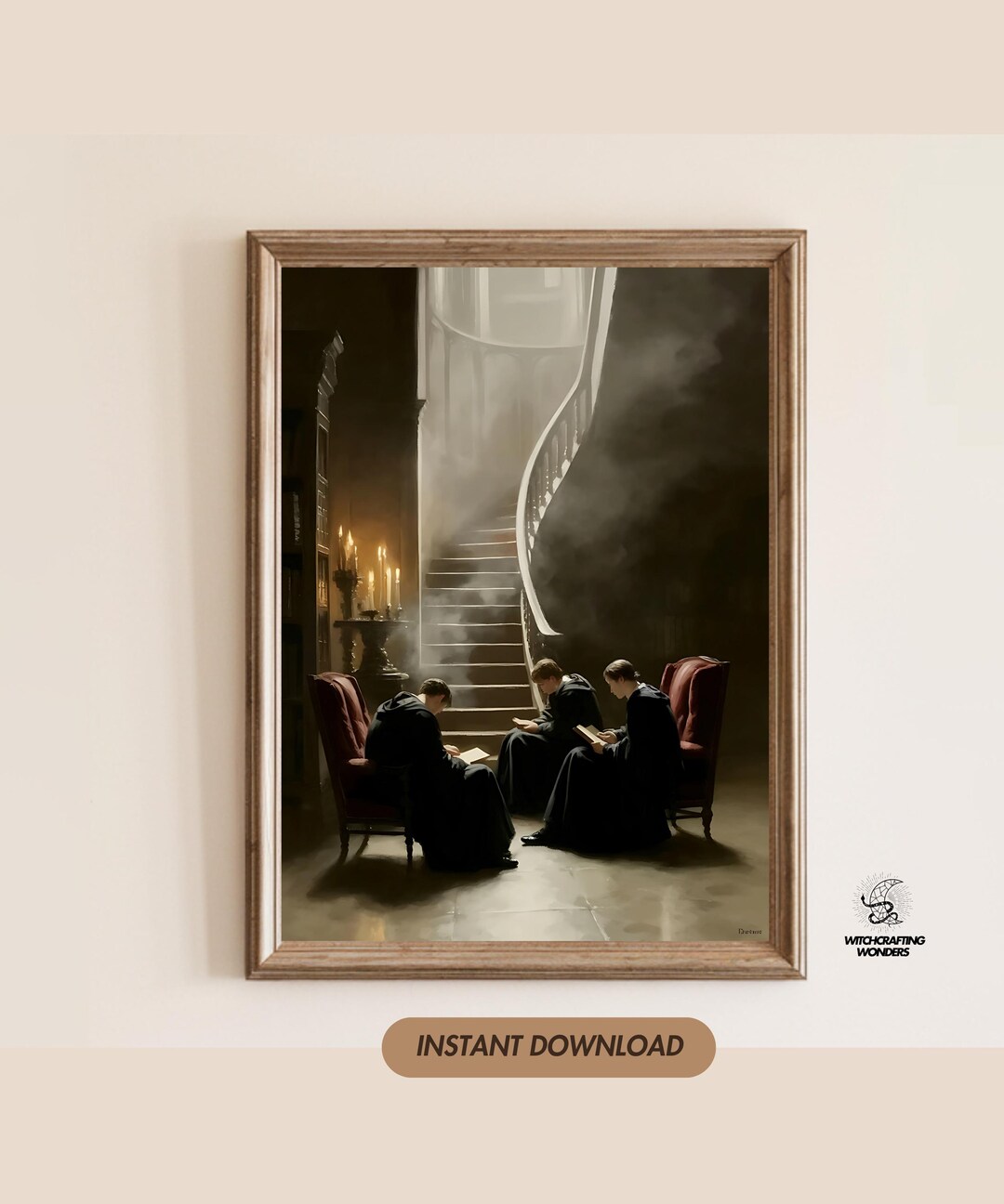 Cozy Common Room Dark Academia Wall Art, Magical Fireplace Scene ...