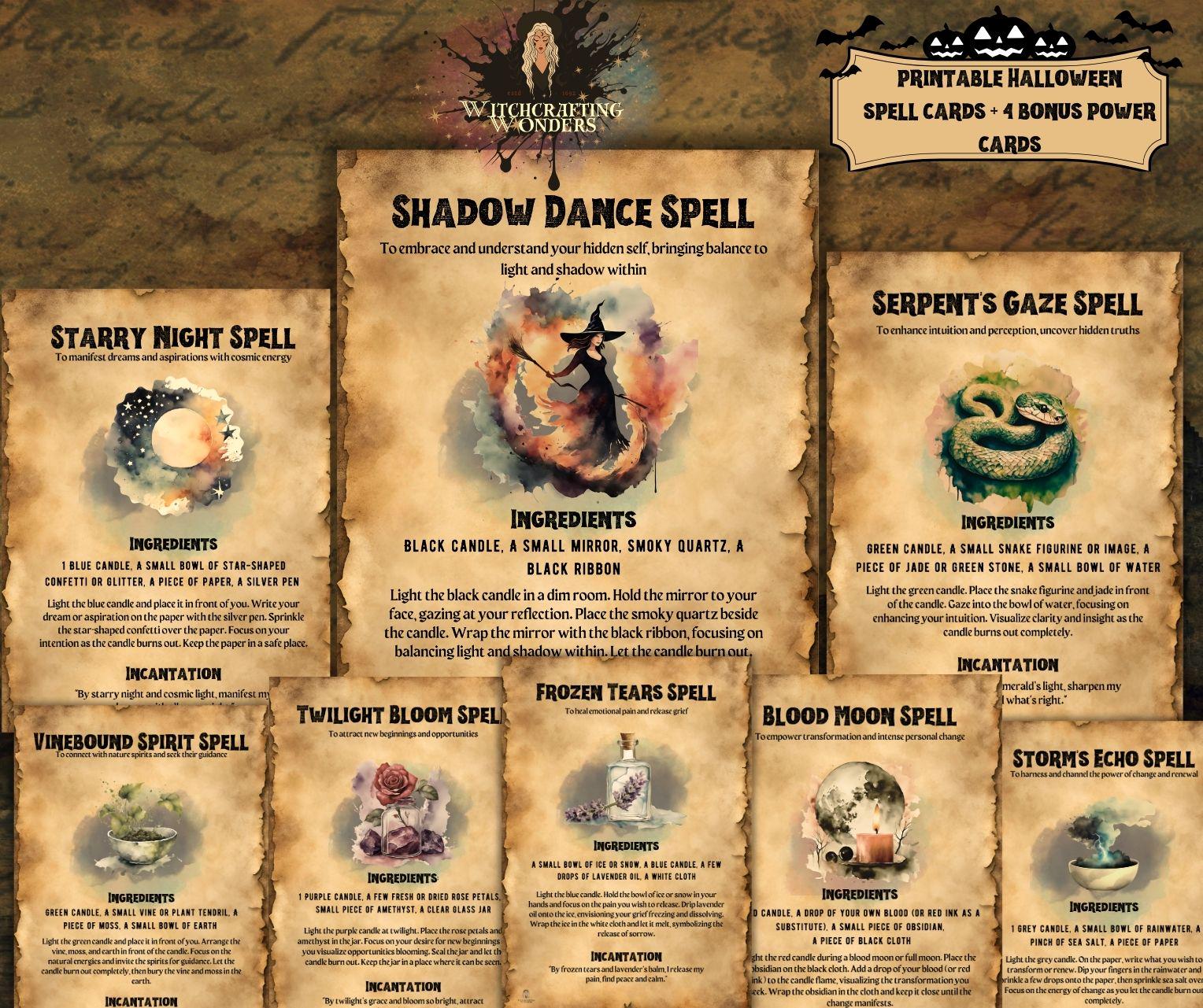 Halloween Spell Cards, Witch Grimoire, Spell Book, Magic Spell Cards ...