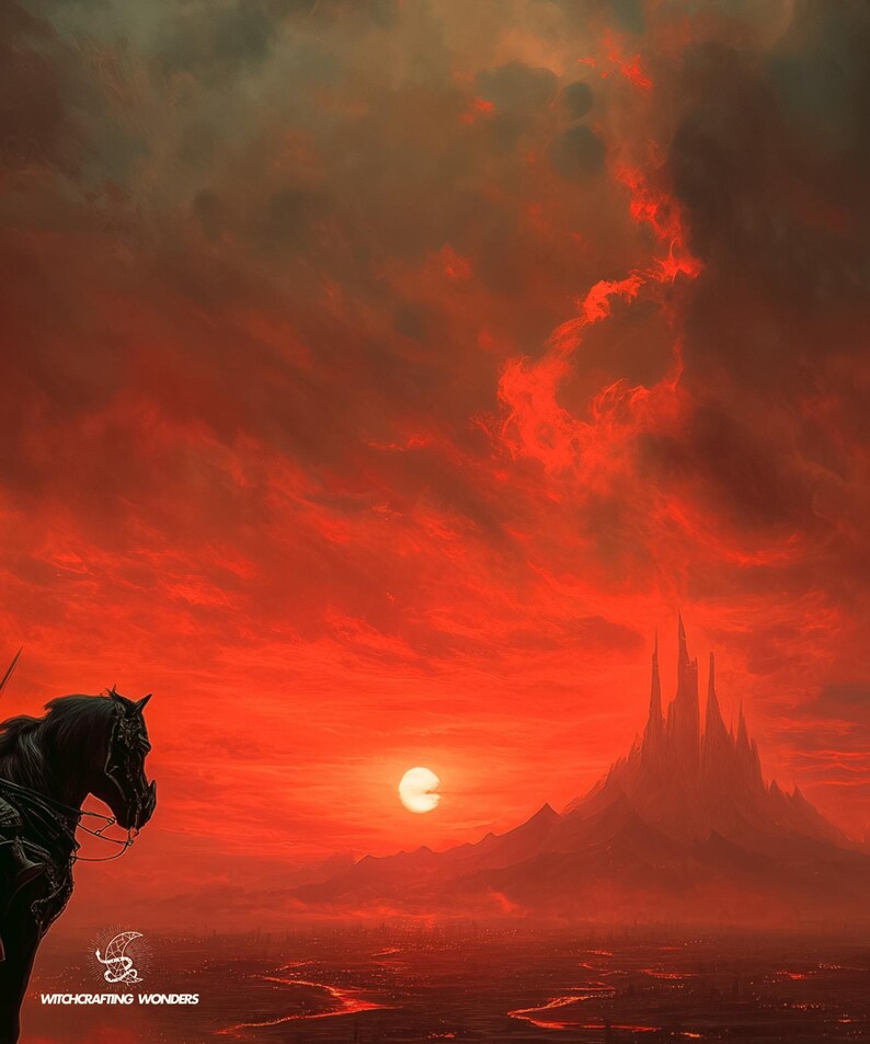 Sauron’s Dawn Fantasy Painting – Dark Lord on Horseback, Mordor Tower ...