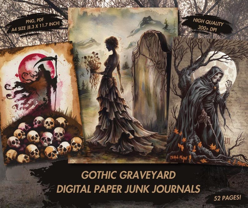 Gothic Graveyard Junk Journal Kit: Witchcraft Ephemera, Corpse Bride ...
