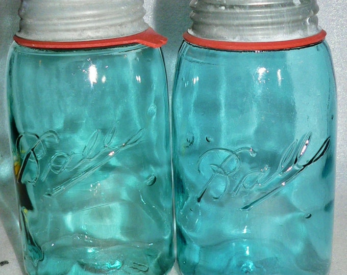 HTF 2 Aqua Blue 3 L Triple Loop ©1896 Quart Ball Mason Jars Zinc Lid - Etsy