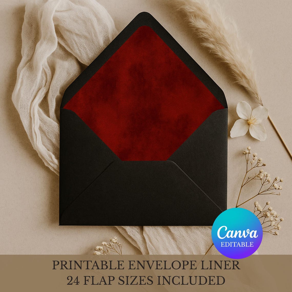 Envelope Liner Template - Burgundy Velvet, Editable Canva, Square, Euro ...
