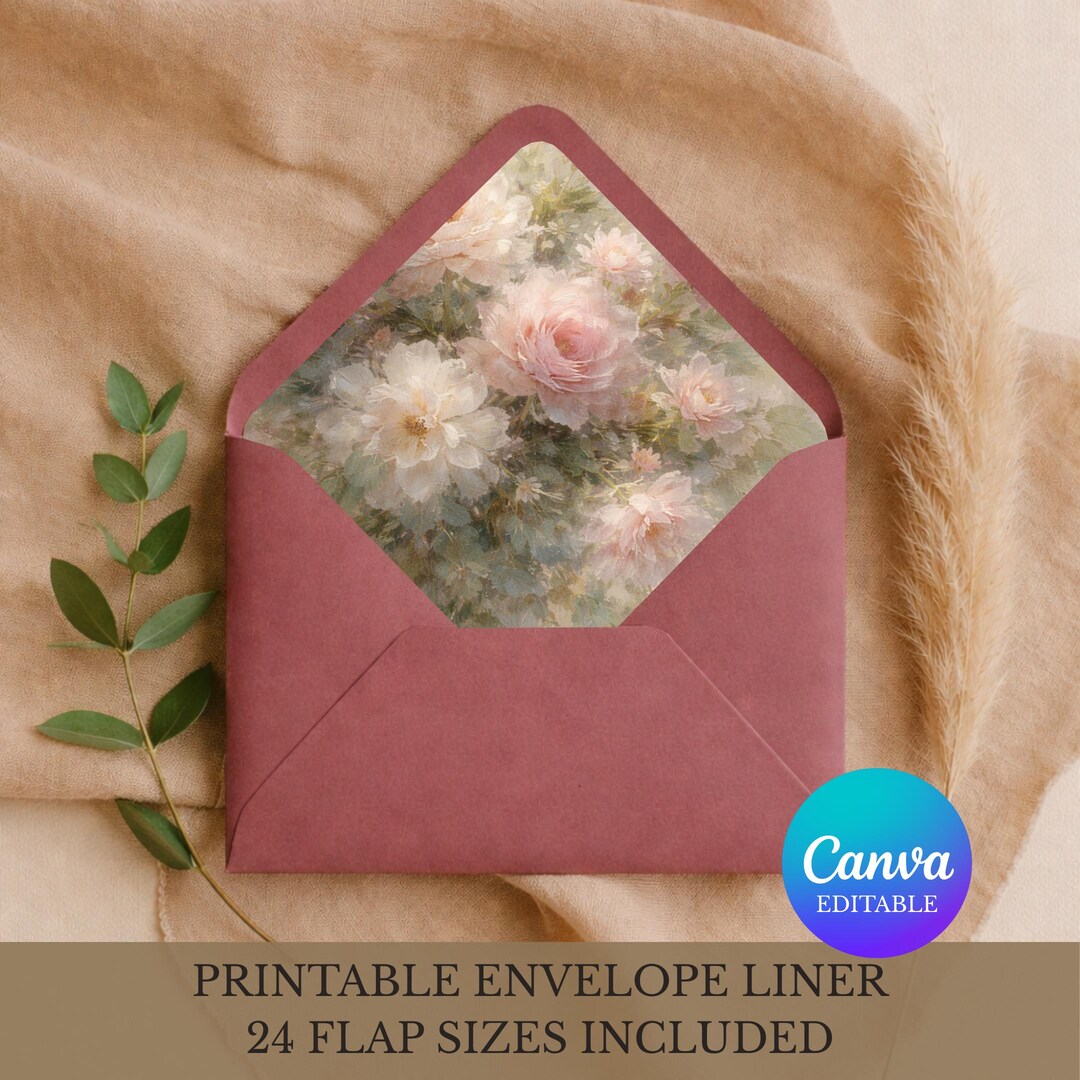 Envelope Liner Template the Roseraie, Editable Canva, Square, Euro ...