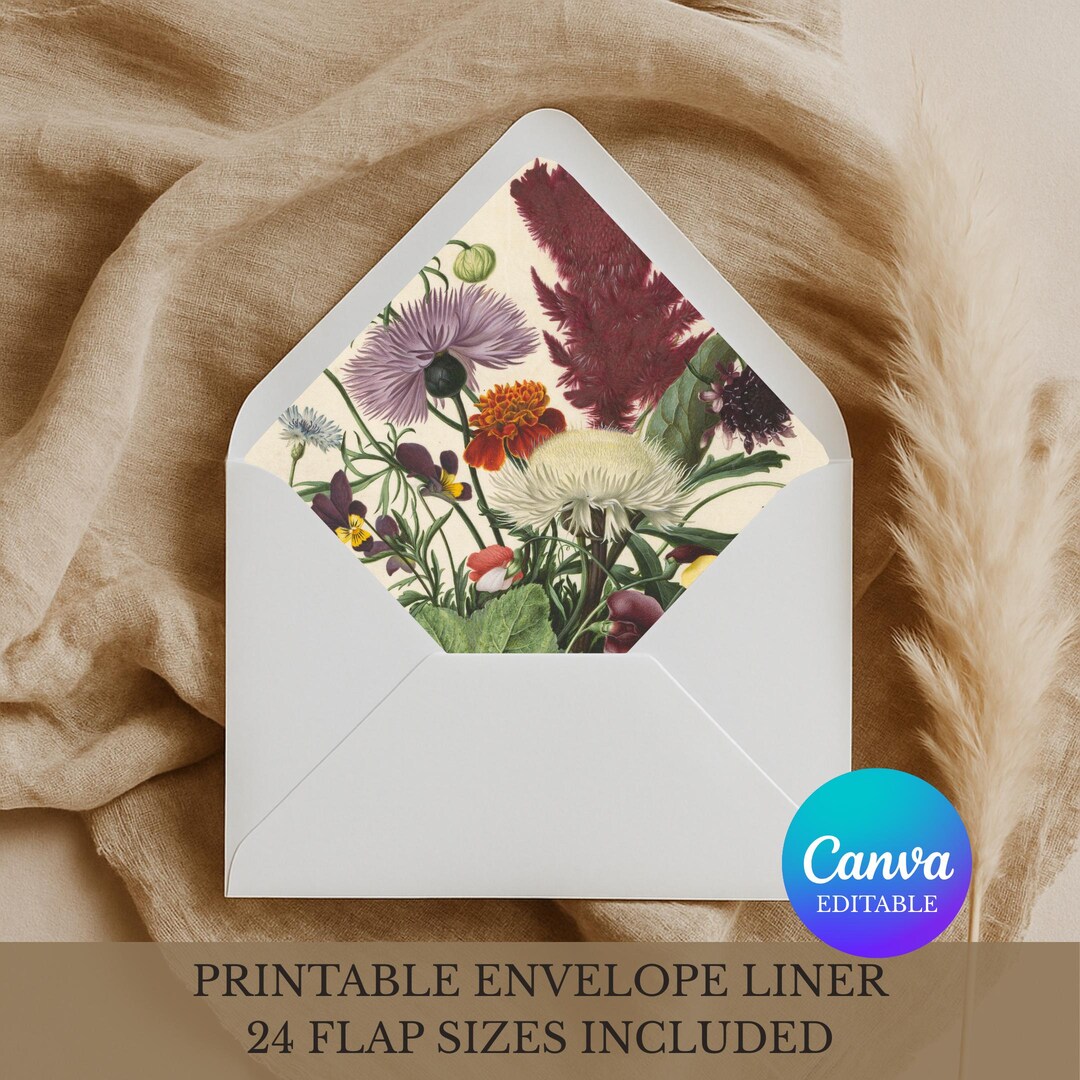 Envelope Liner Templates - Bouquet of Flowers, Vintage Painting, Square ...
