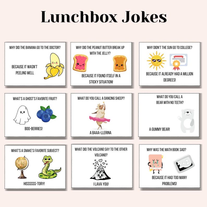 Printable Lunchbox Jokes for Kids - Funny School Notes - Cute Cards ...