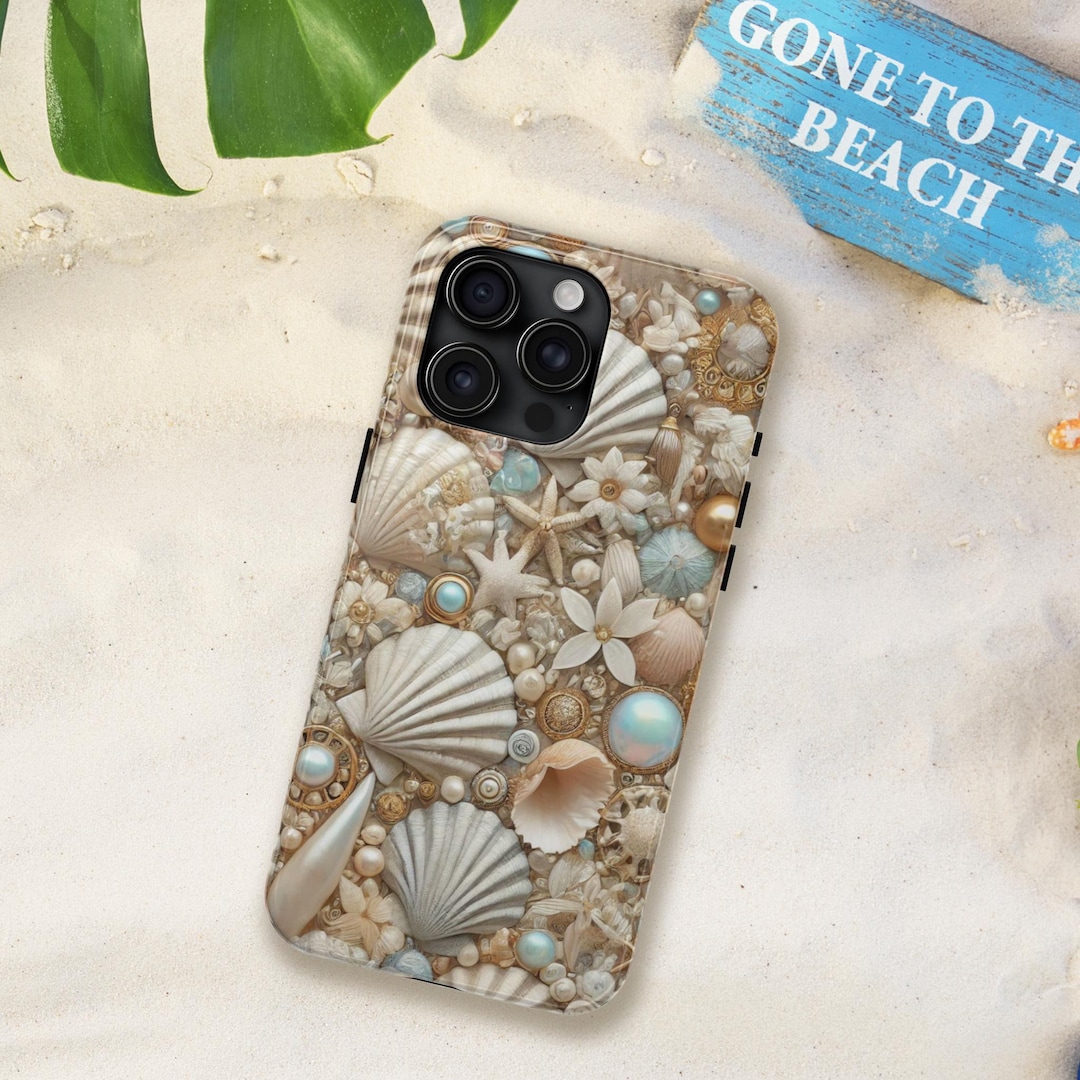 Luxurious Seashell & Opal Phone Case With Gold Accents Summer Elegance ...