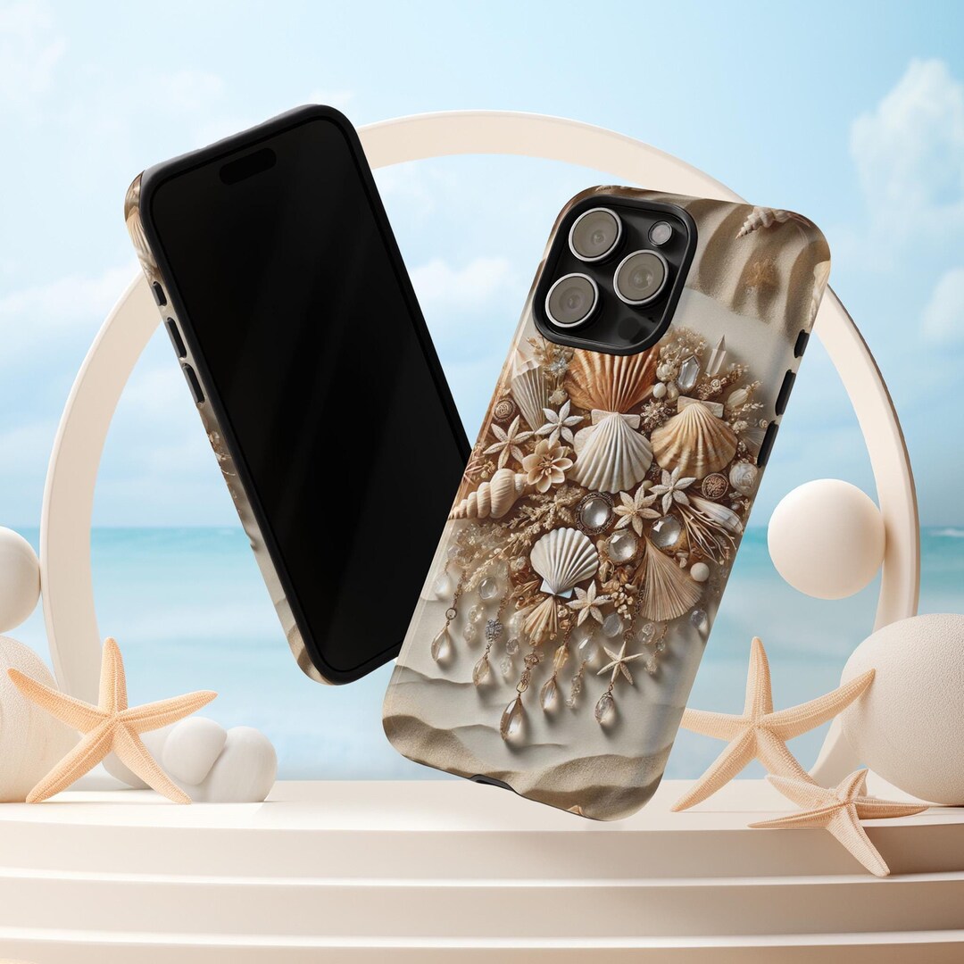 Elegant Seashell Phone Case, 3D Beach-inspired Design With Starfish & Pearls. Protective Shell ...