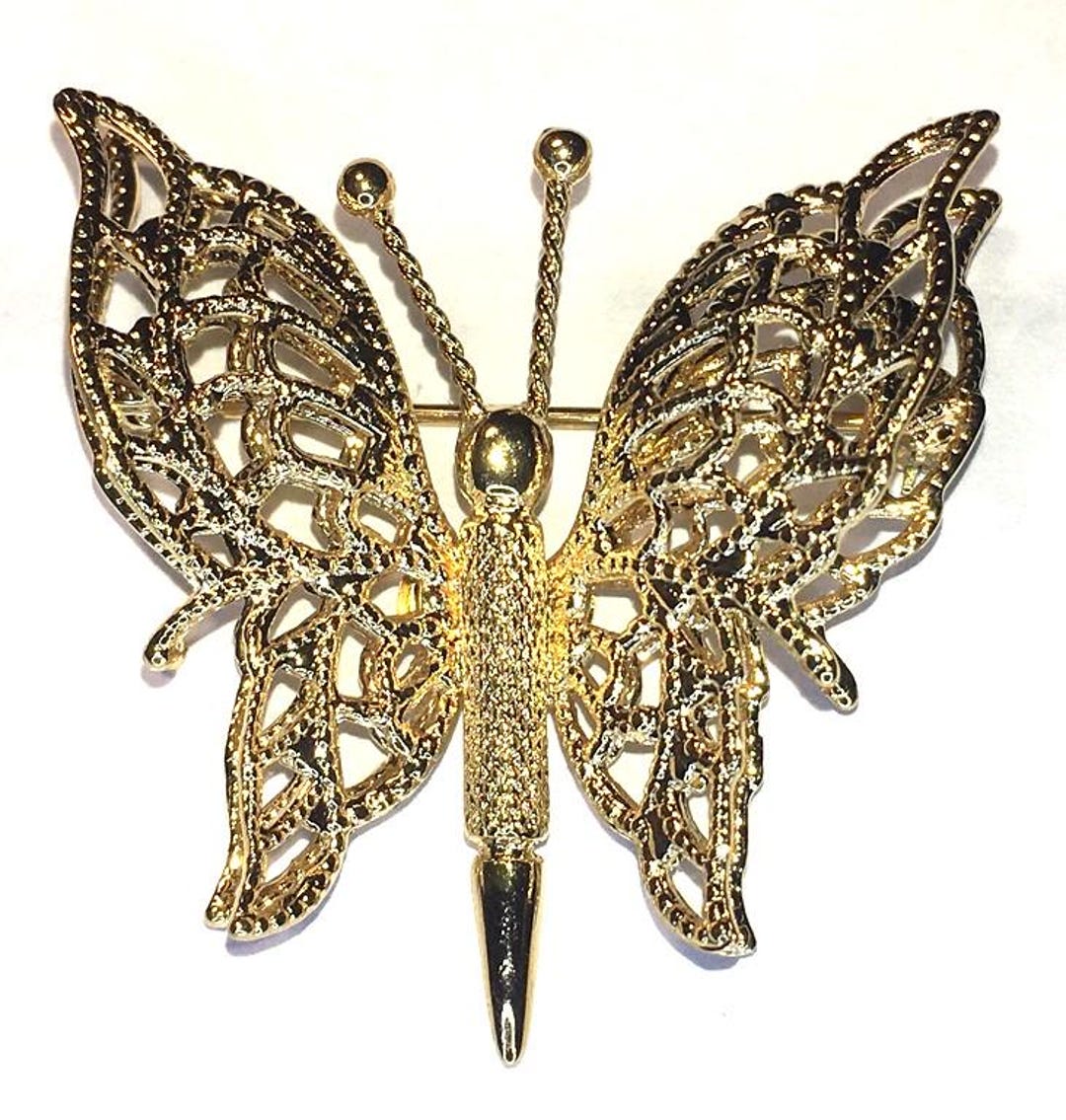 Vintage Monet Butterfly Brooch Pin Gold Tone 3D Filigree Wings- MINT - Etsy
