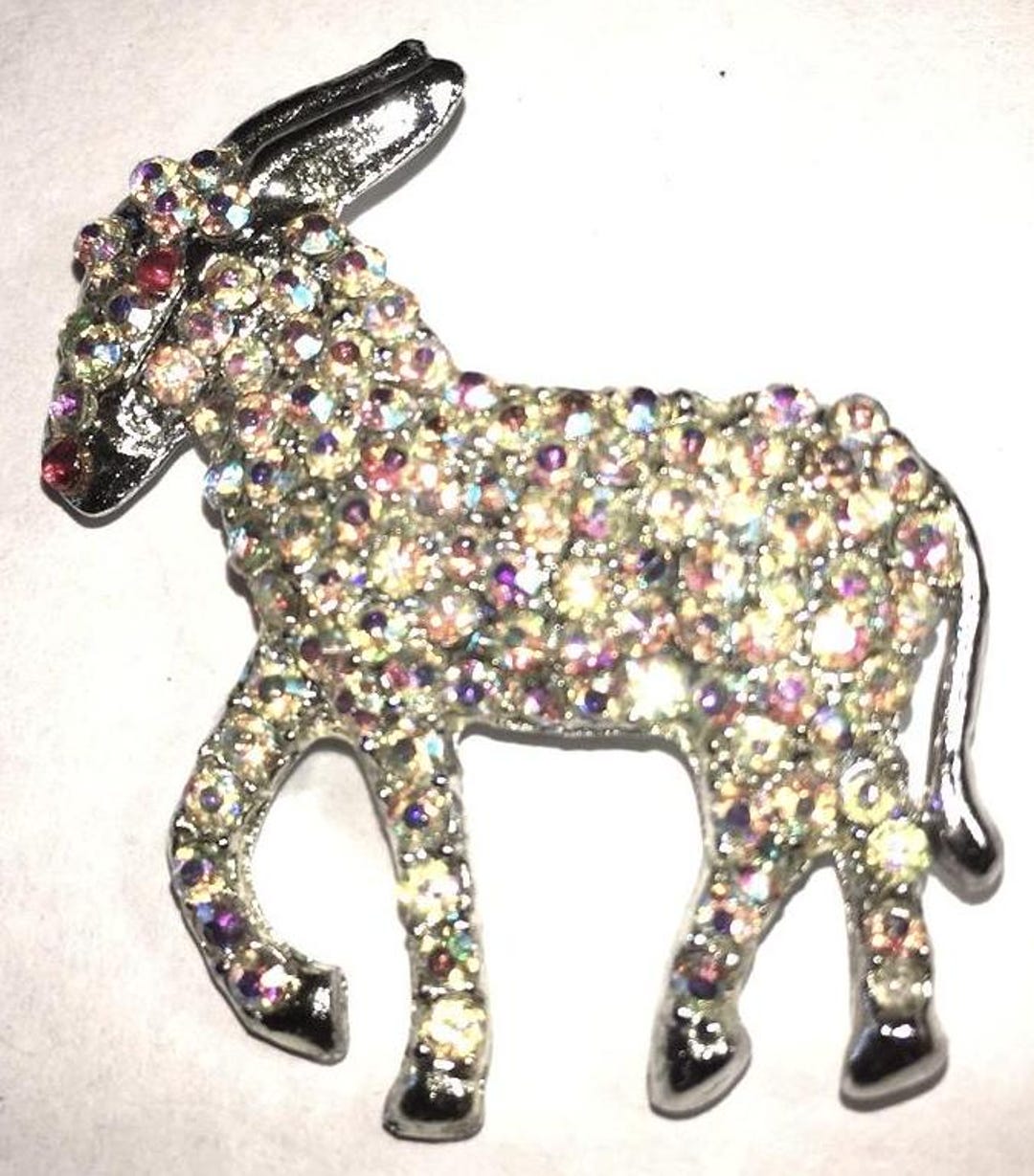Vintage White and Red Rhinestone on Silver Tone Jeweled Donkey Animal ...