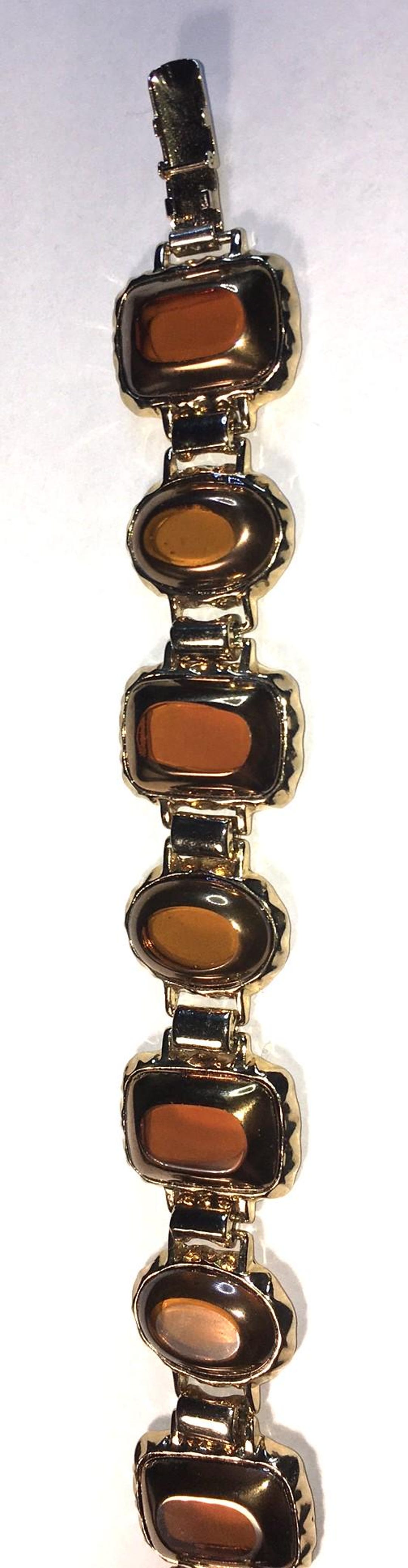 Vintage LC Chunky Faux Amber Stone Gold Tone STATEMENT Bracelet Signed ...