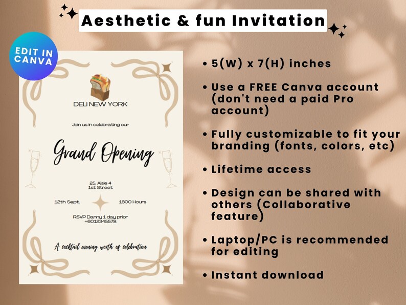 Editable Template Grand Opening Digital Invite Cocktail Evening Party ...