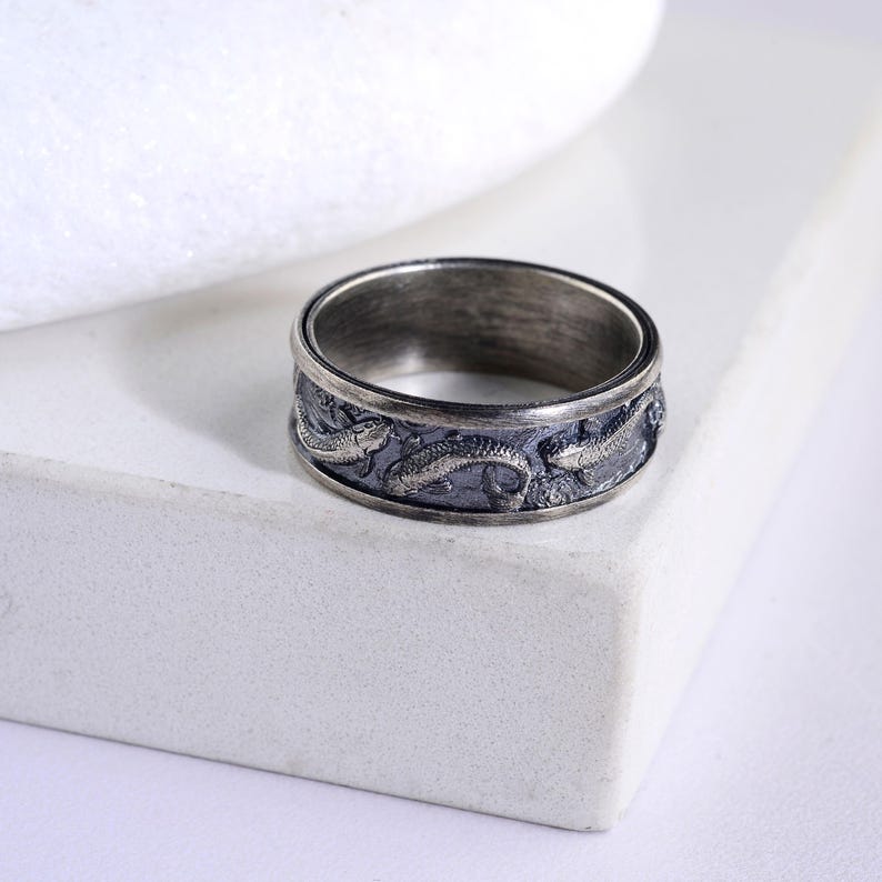 Silver Japanese Koi Fish Ring, Handmade Signet, Pisces Jewelry - Etsy