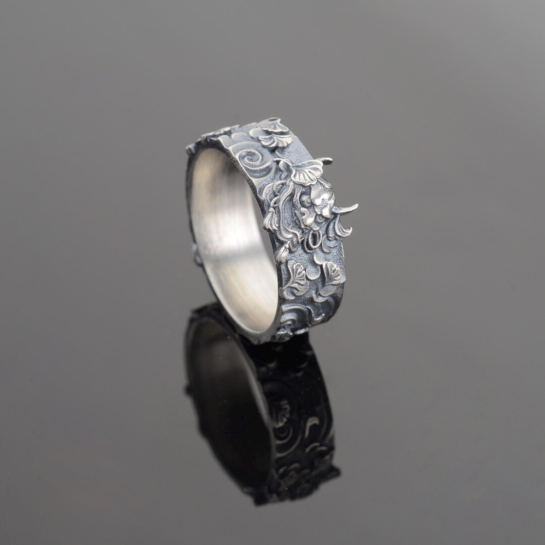 Sterling Silver Oni Mask Ring, Devil Ring, Japanese Jewelry, Hannya ...