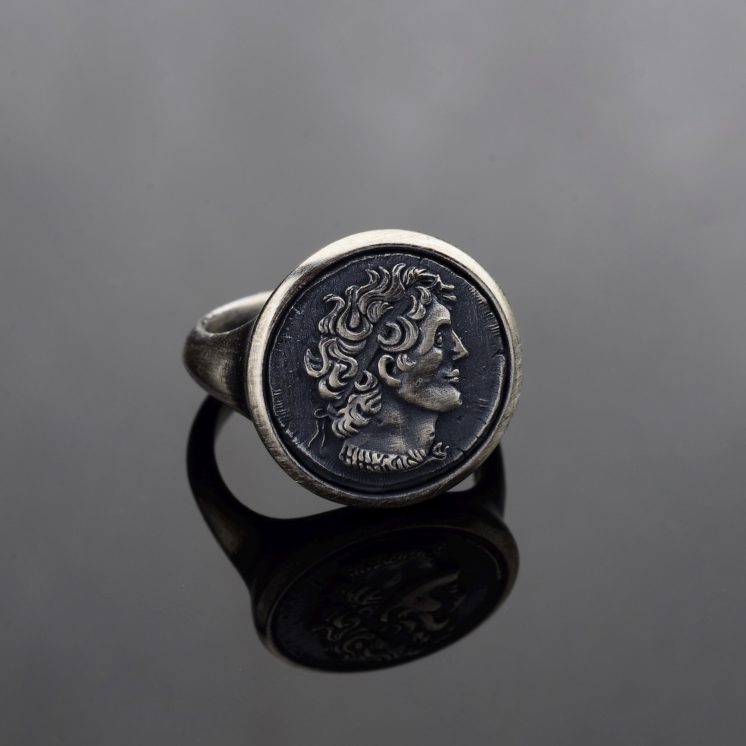Sterling Silver Alexander the Great Coin Ring, Archaic Ring With ...