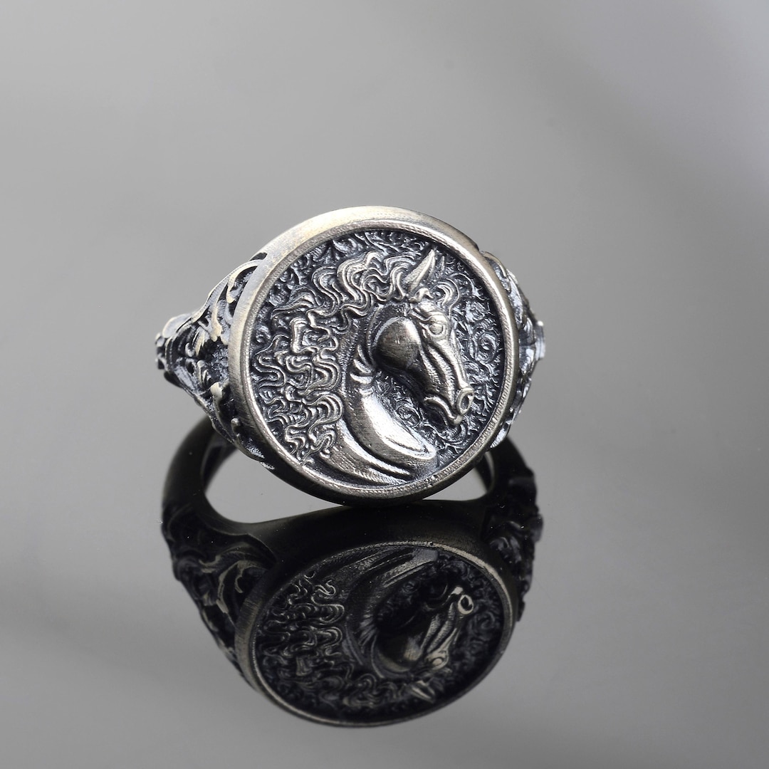 Silver Horse Engraved Ring, Horse Head Ring, Animal Head Ring, Animal ...