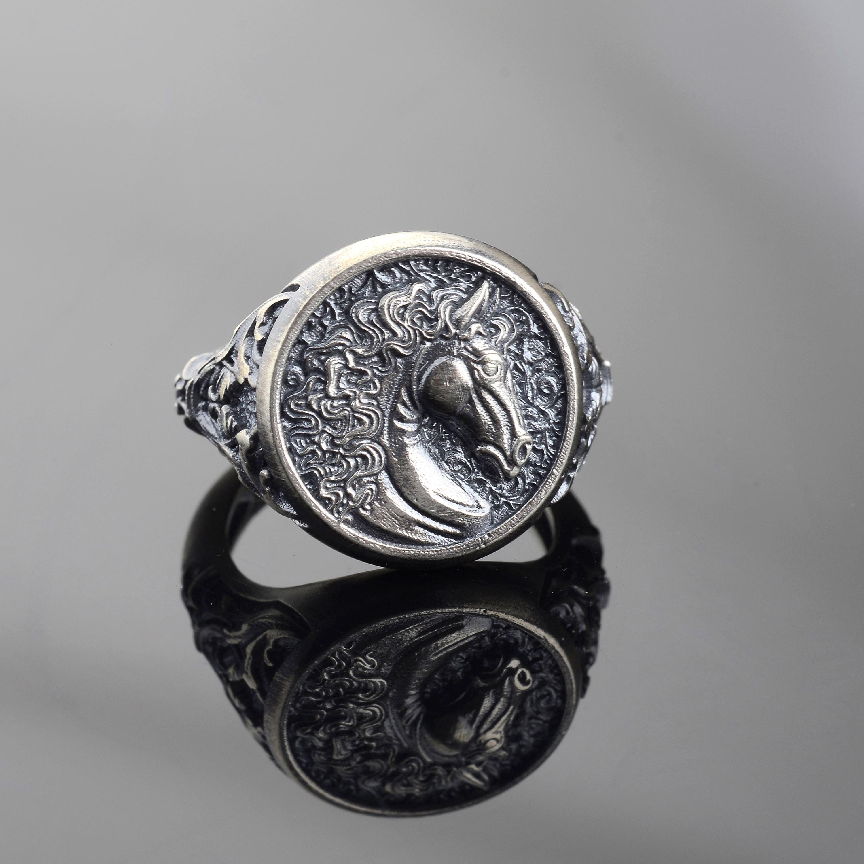 Engraved Horse Head Ring, Sterling Silver Plated, Animal Signet - Etsy