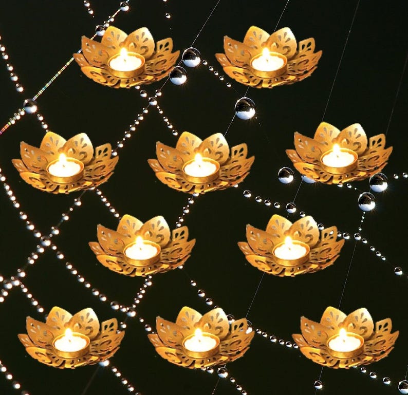 10 Pieces Lotus Tea Light Candle Holder With 10 Tea Light Candle ...
