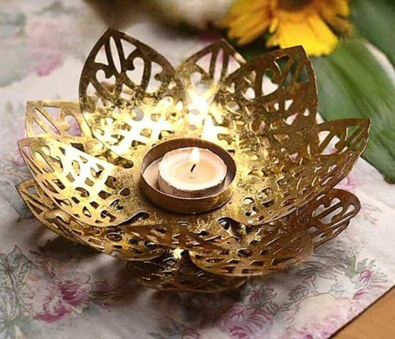 10 Pieces Lotus Tea Light Candle Holder With 10 Tea Light Candle ...