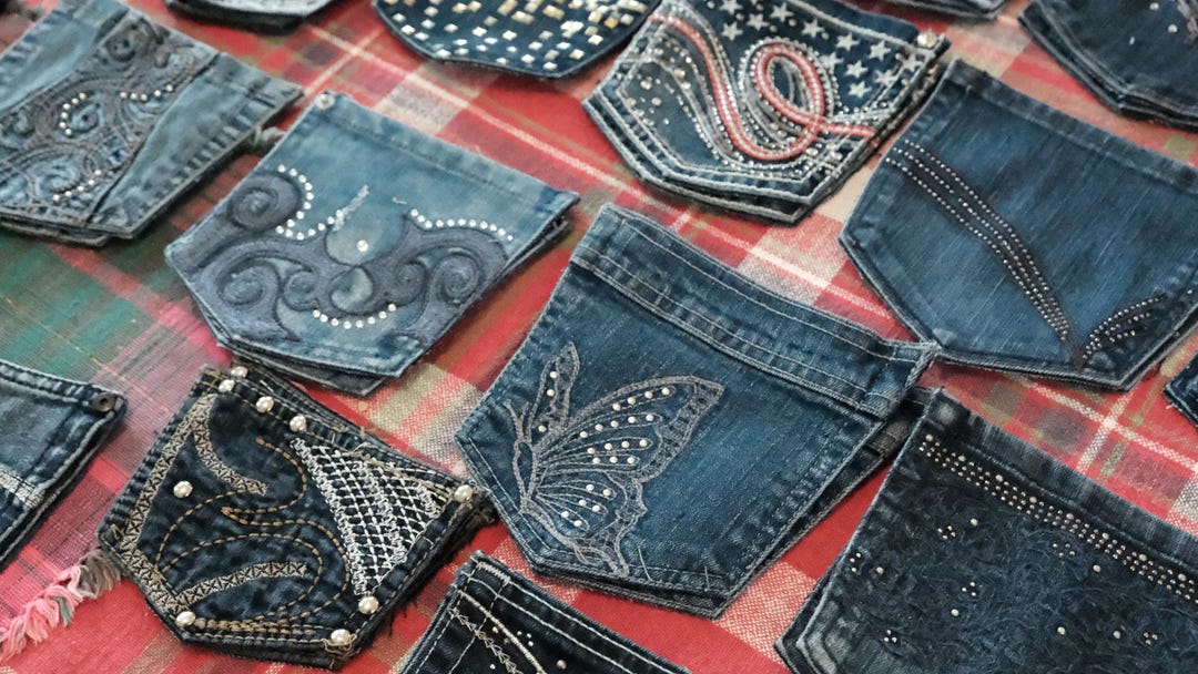 Reclaimed / Recycled Denim Pockets – Bling Rhinestone Sparkly Blue Jean ...