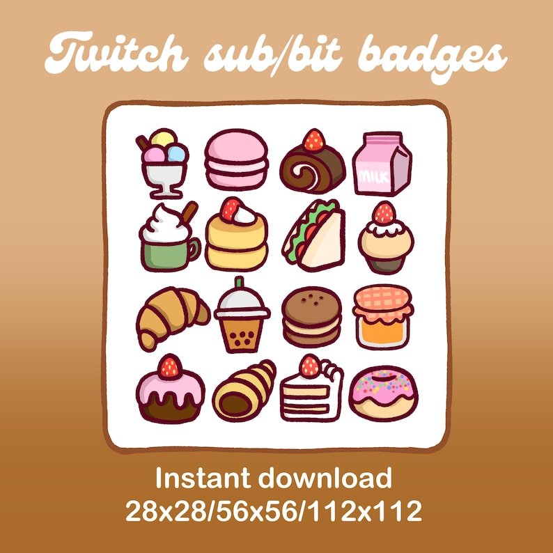 Cafe Cute Food Bakery Emotes for Twitch, Youtube, Discord | Bit Badges ...