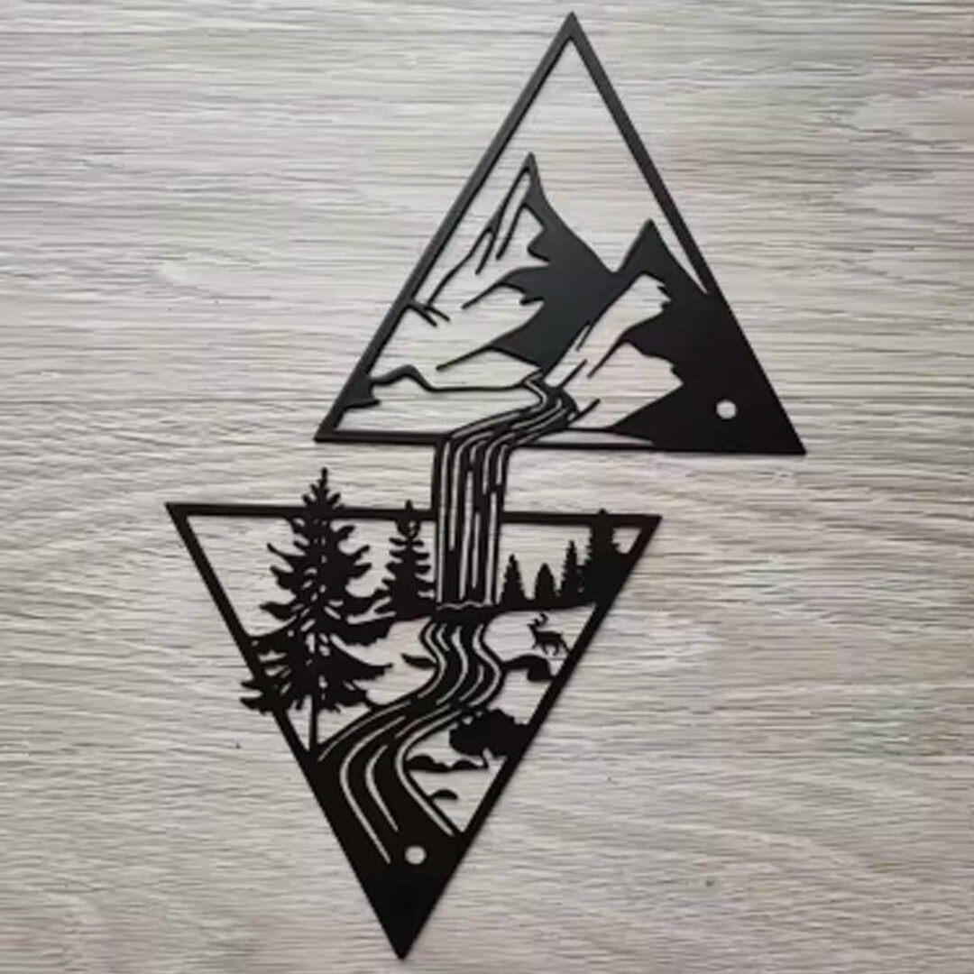 Mountain and Forest Metal Wall Art Geometric Nature-inspired Modern ...