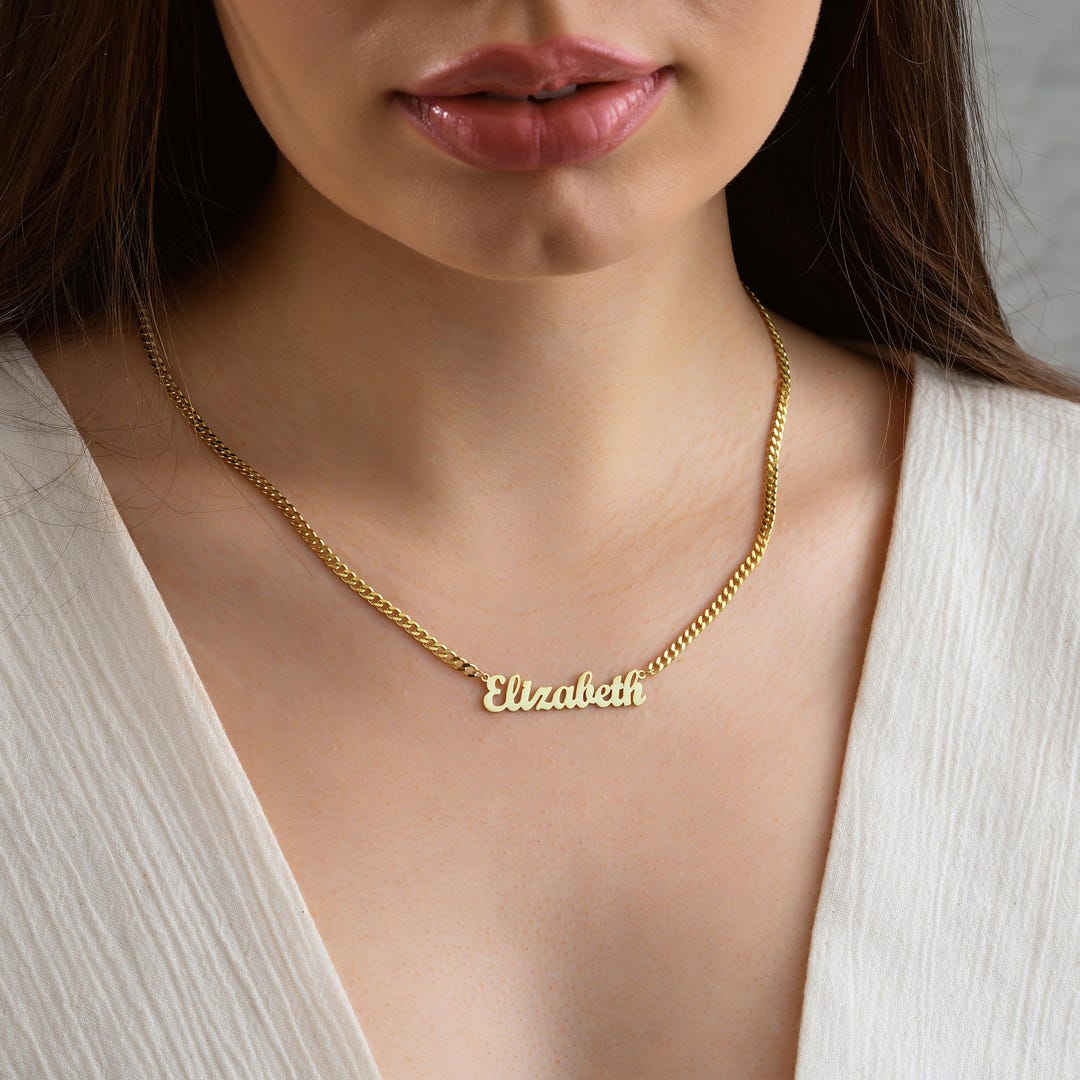Gold Curb Chain Name Necklace: Personalized Sterling Silver Jewelry - Etsy