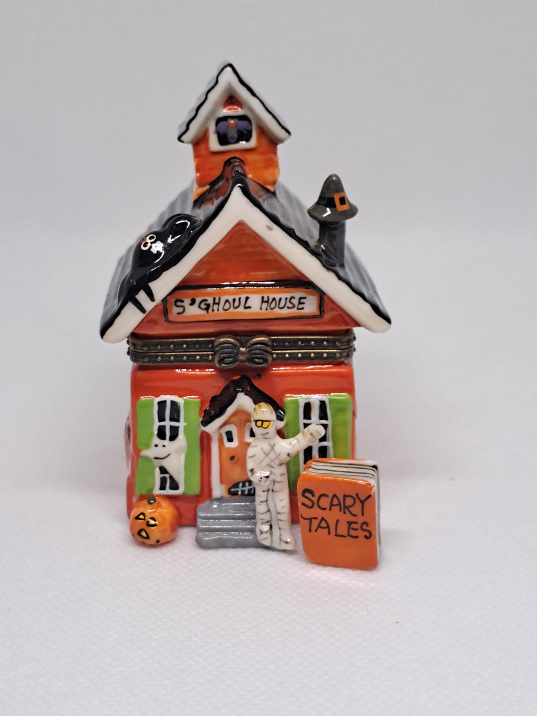 Vintage Halloween S'ghoul House Porcelain Hinged Trinket Box W/ Scary ...