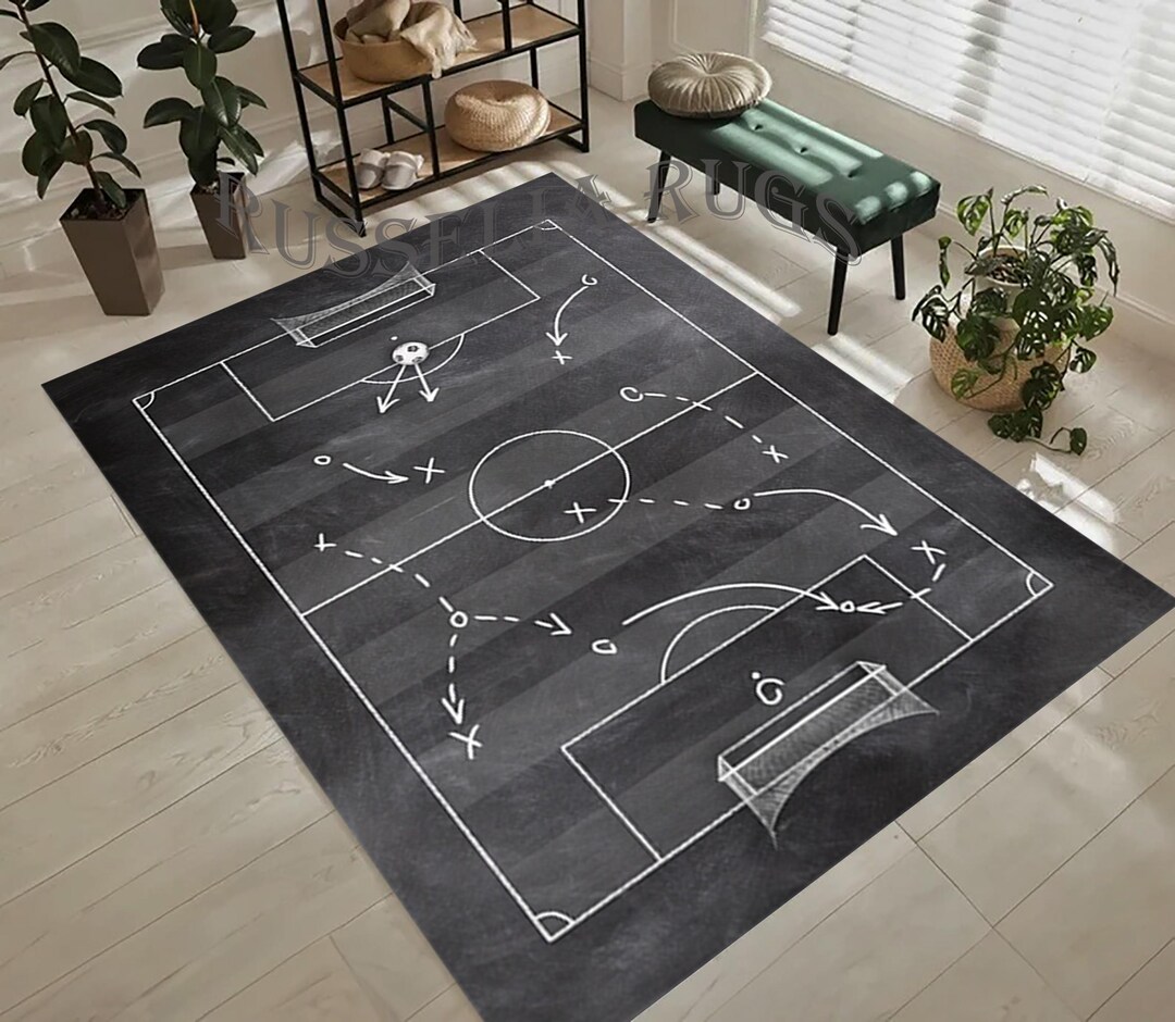 Football Rug,soccer Field Rug,soccer Field Area Rug,black Football ...
