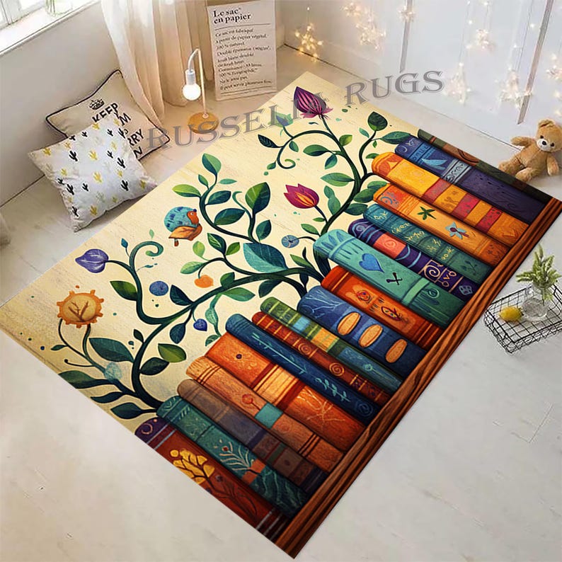 Bookshelf Rug, Bookshelf Decor Rug,bookshelf Pattern Rug, Colorful ...