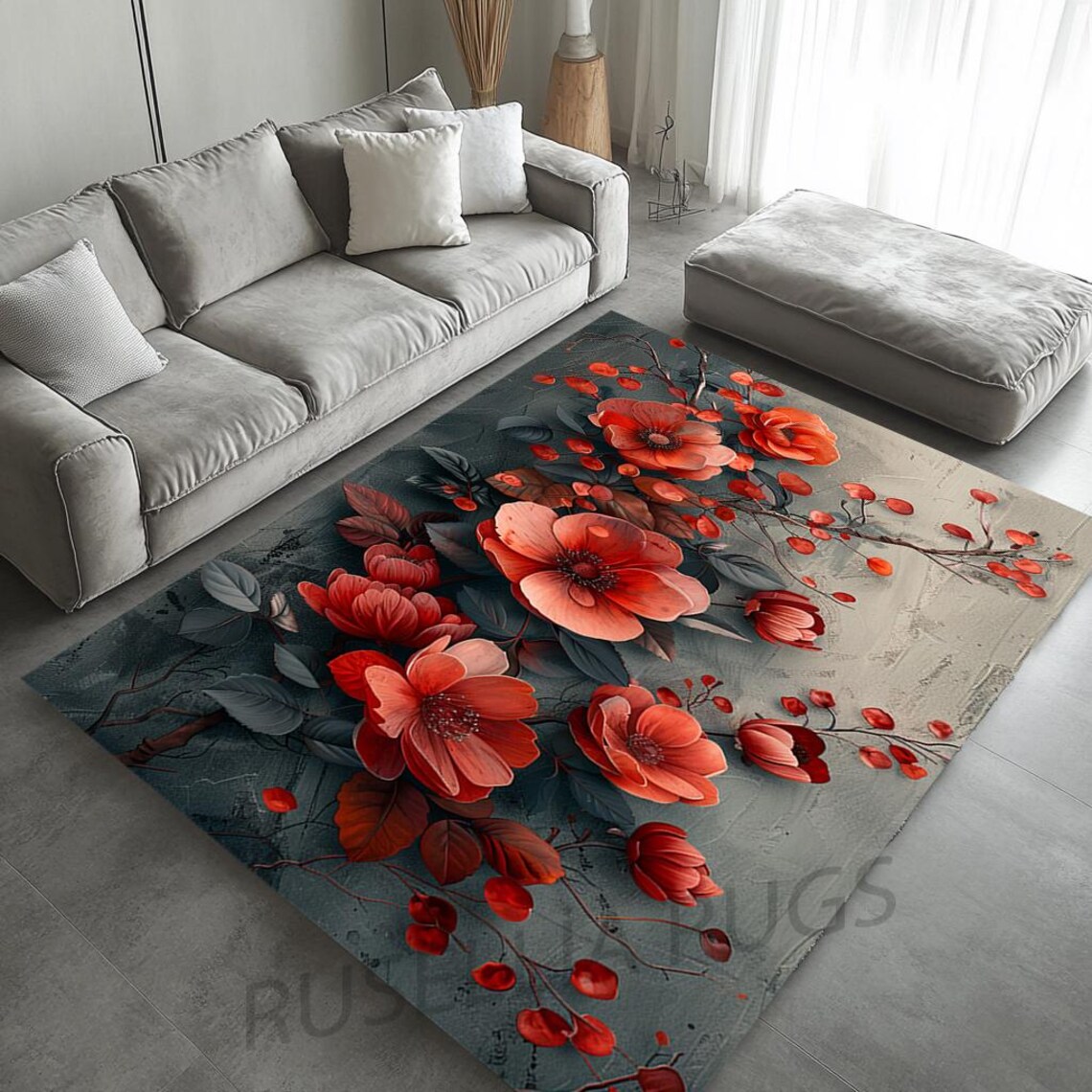 Colorful Aesthetic Flower Rose Rug, Floral Kitchen and Living Room Rug ...