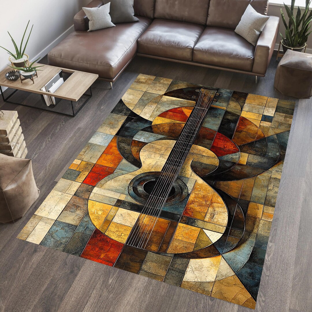 Guitar Rug, Traditional Style Guitar Rug, Wood Pattern Guitar Rug ...