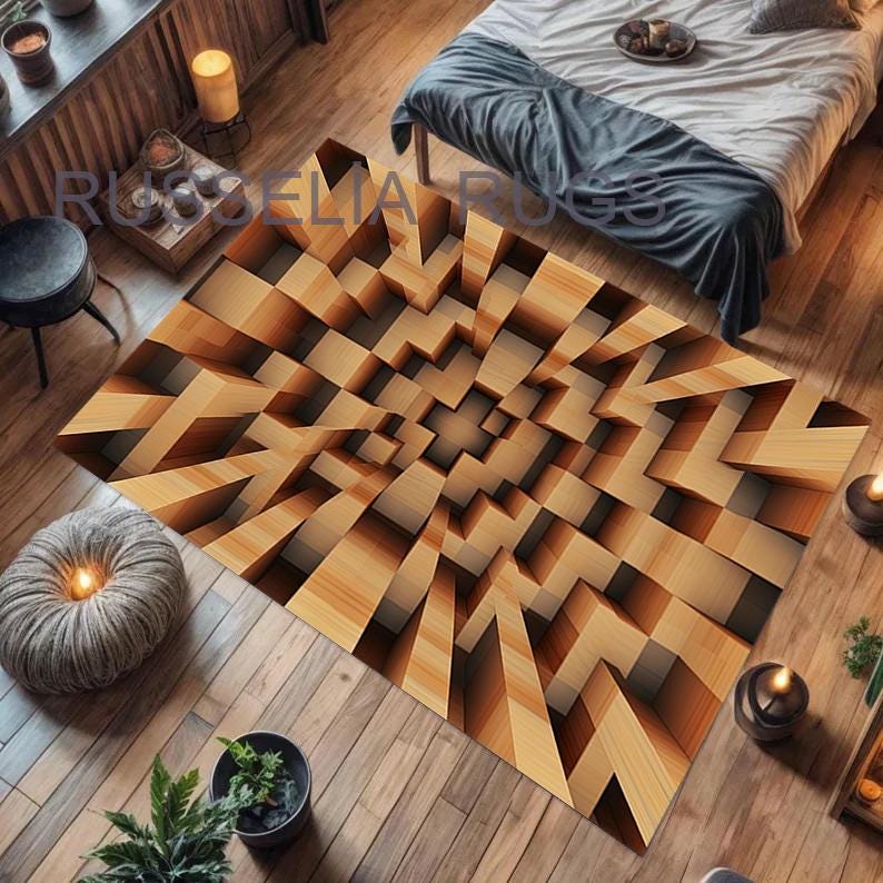 Vortex Rug, Tunnel Rug, 3D Art Rug,optical Illusion Rug,3d Rug,wood ...