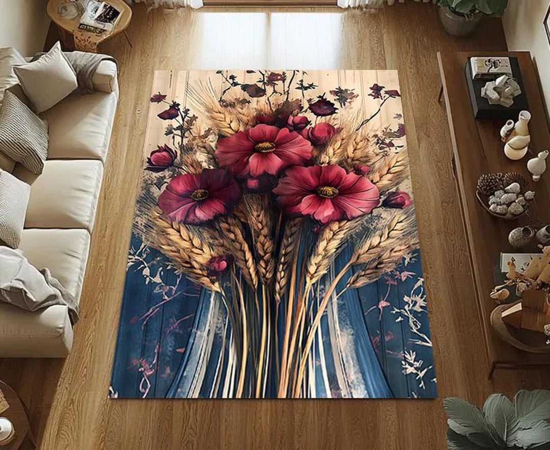 Red Tulip Rug, Tulip Themed Rug, Tulip Flower Rug, Tulip Design Rug ...