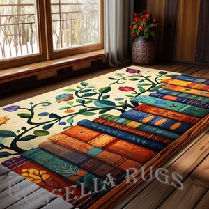 Bookshelf Rug, Bookshelf Decor Rug,bookshelf Pattern Rug, Colorful ...