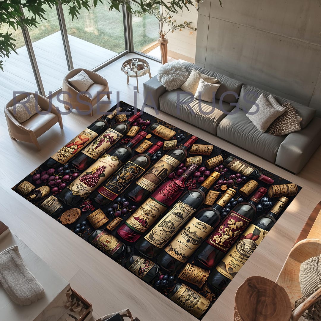 Wine Rug, Wine Cork Rug, Grape Wine Themed, Red Wine Rug, Kitchen Decor ...